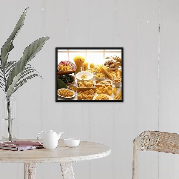 "high angle view of an array of assorted pastas" Black Float Frame Canvas Art - Bed Bath ...